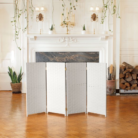 White Woven Fiber Room Dividers