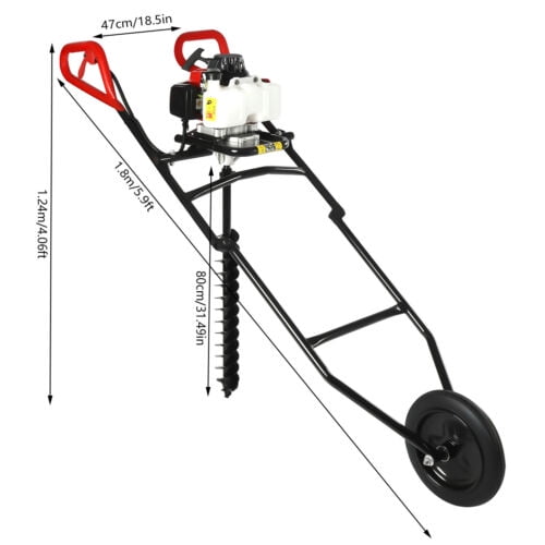 63CC 3HP Gas Powered Post Hole Digger Earth Auger Borer W/ Extension ...
