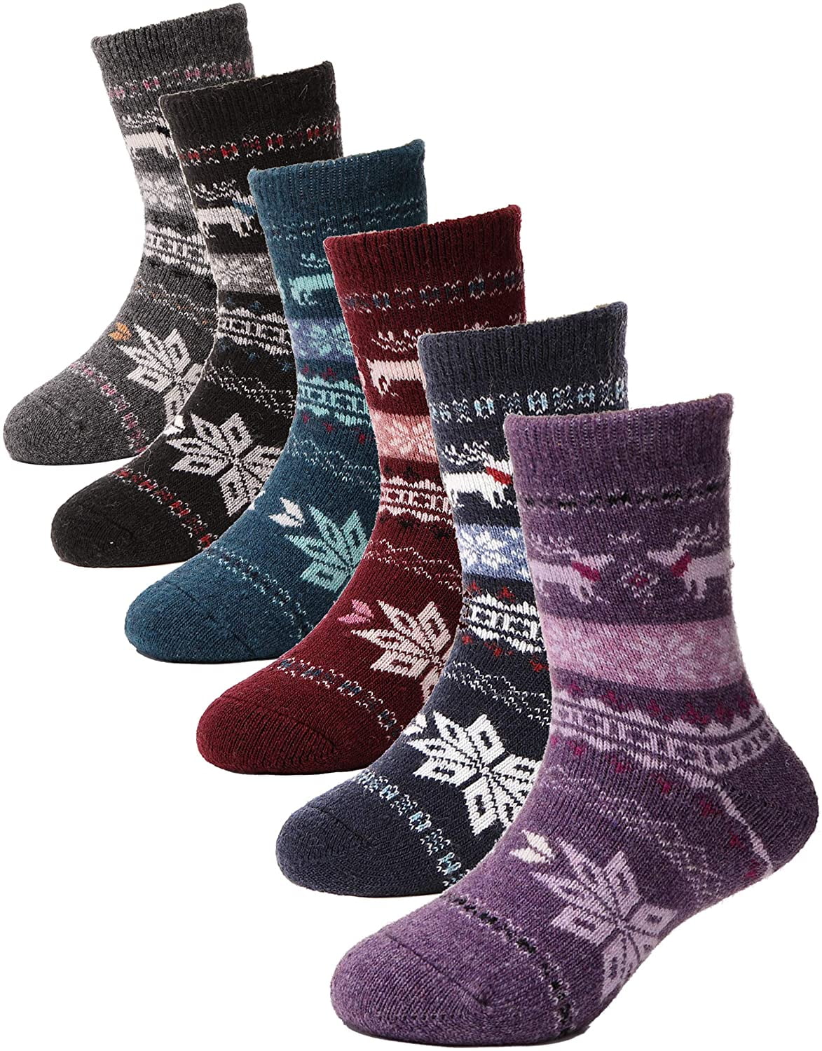 Kids Wool Socks 6 Pairs Little Toddlers Girls Snowflake Boot Thick ...