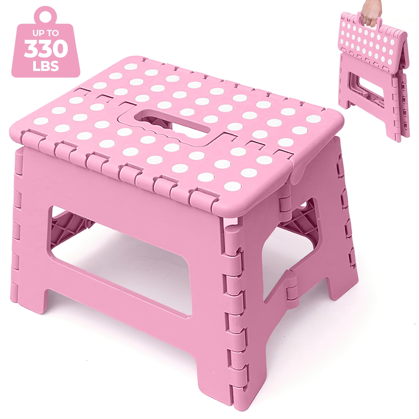 Folding Stool Step Down Footstool, Step Stool with Carrying Handle ...