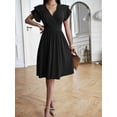Black Womens Plain Midi Knee High Dresses for Women Short Sleeve V Neck ...