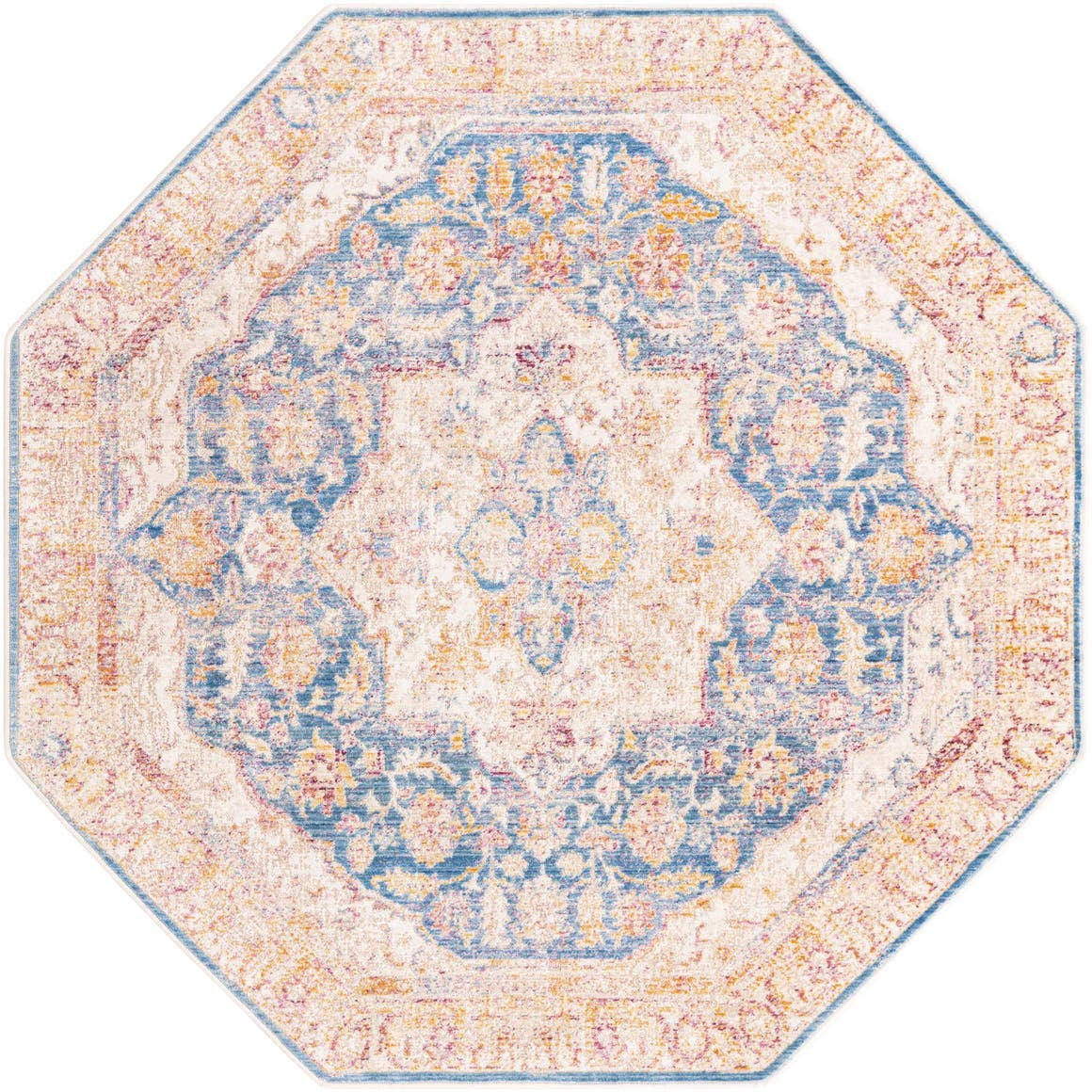 Rugs.com Deepa Collection Rug – 5 Ft Octagon Blue Ivory Medium Rug ...