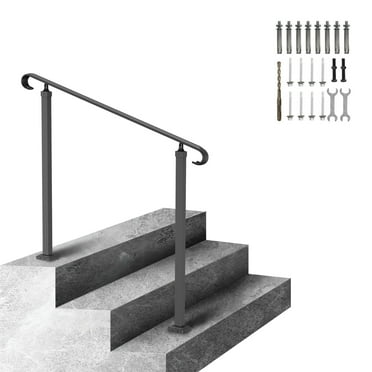IVV Matte Black Wrought Iron Railings, Fits 2 or 3 Outdoor Steps ...