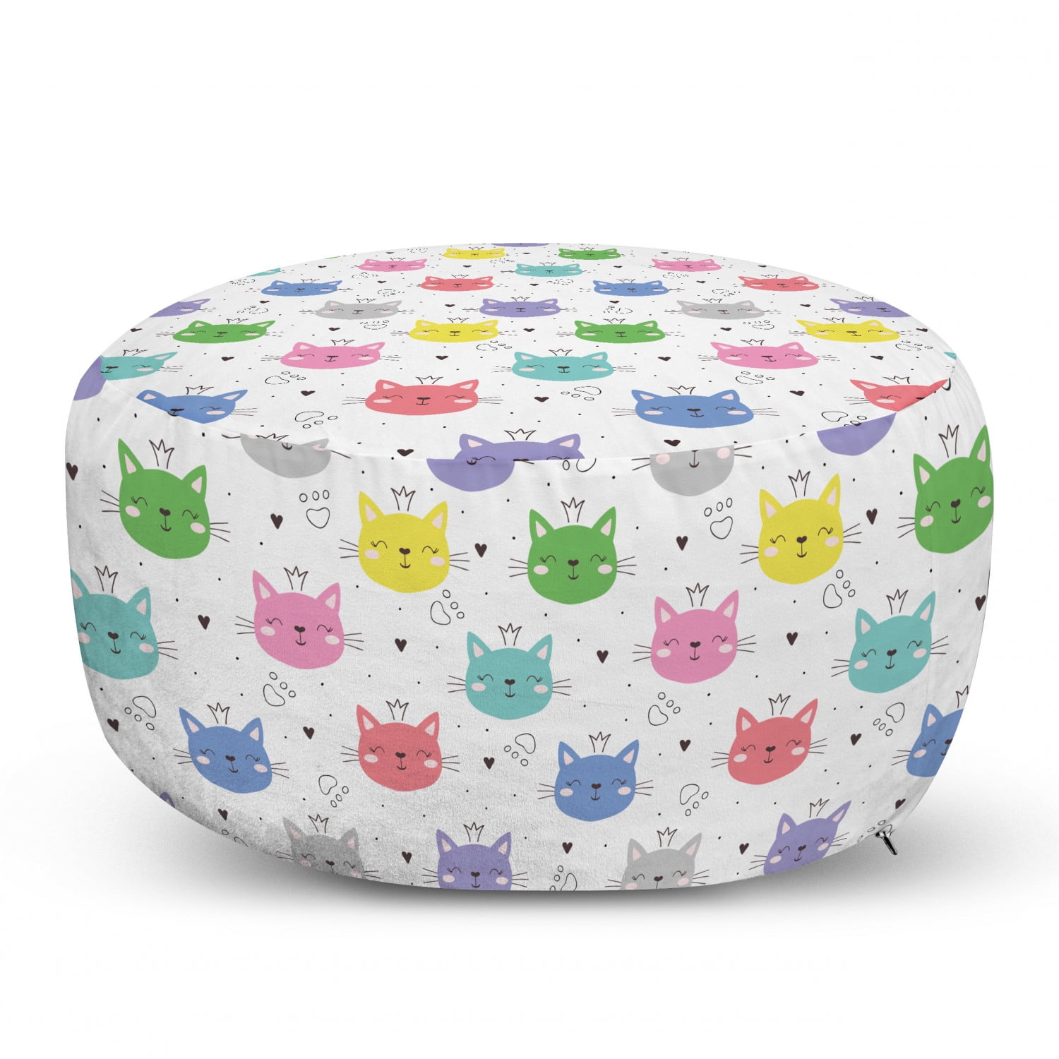 Kittens Pouf Cover with Zipper, Continuous Pattern of Colorful Cartoon ...
