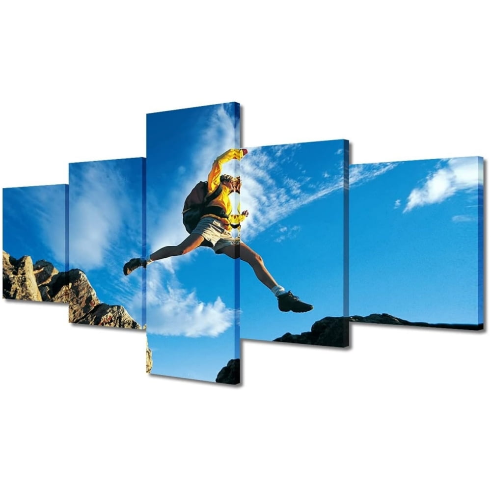 TISHIRON 5PCS Framed Sports Theme Canvas Wall Art Set,50"x24" Hiker ...