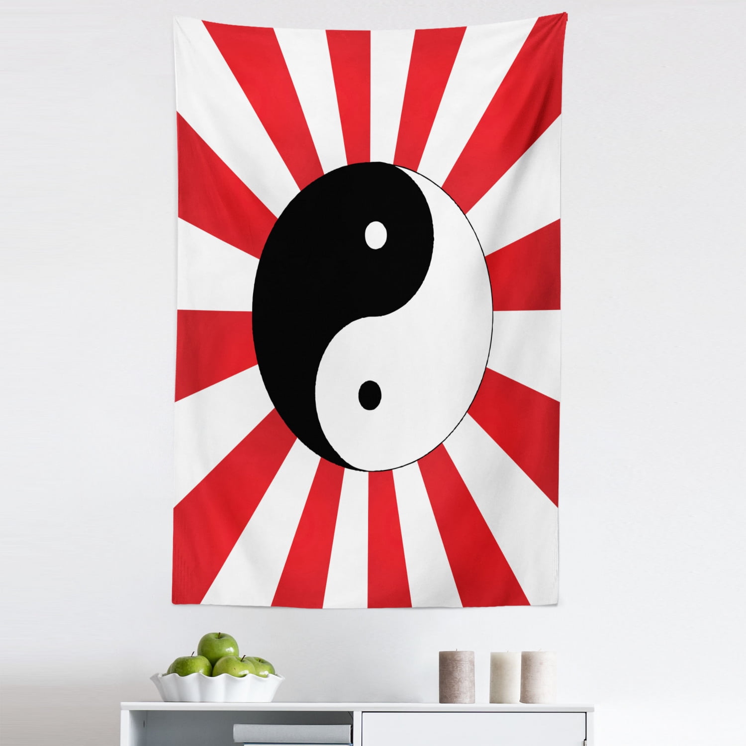 Ying Yang Tapestry, Traditional Themed Ying Yang on Chinese Rising Sun ...