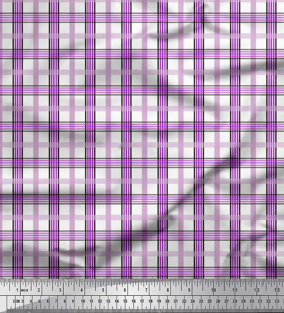 Soimoi polyester Crepe Fabric Window Pane Check Print Fabric by the ...