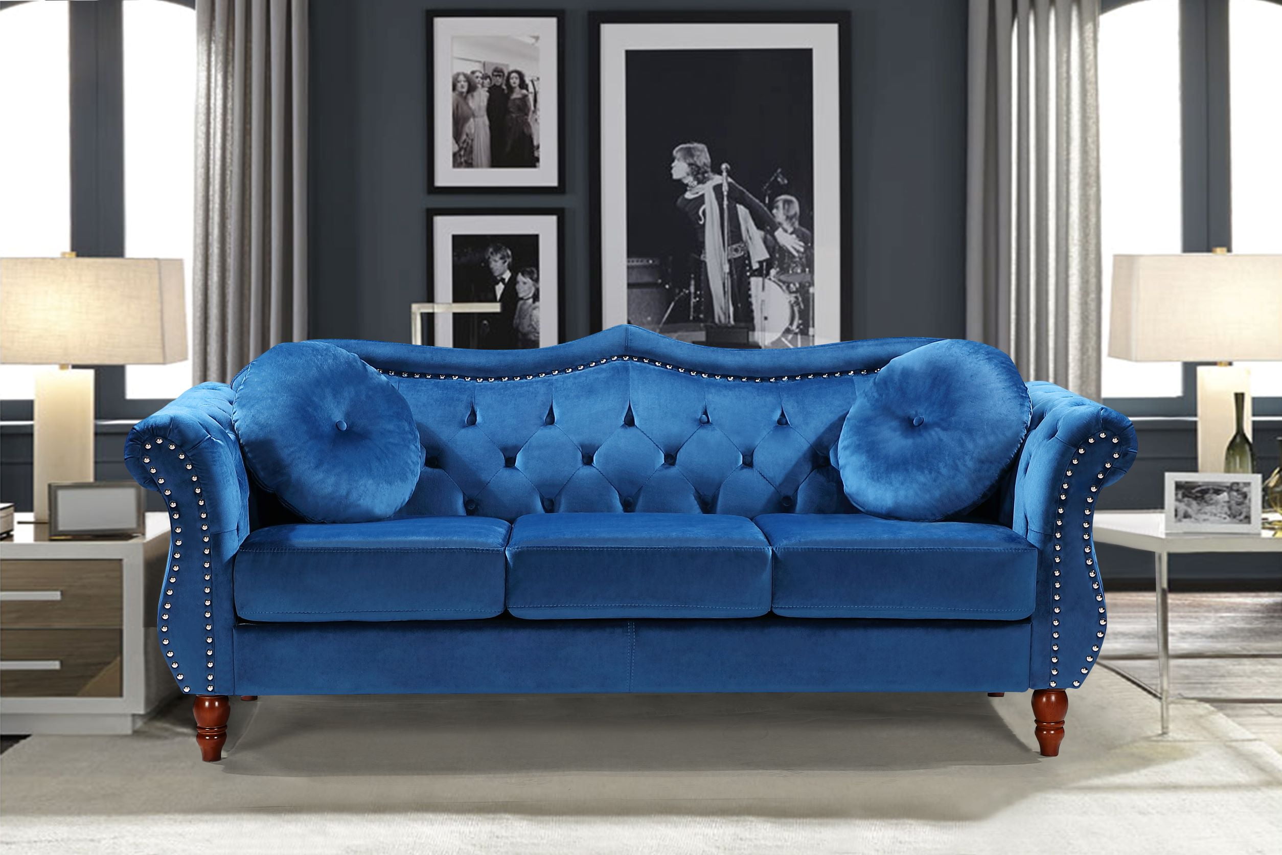 Uspridefurniture Wymore 79.5'' Velvet Rolled Arm Sofa,Blue - Walmart.com