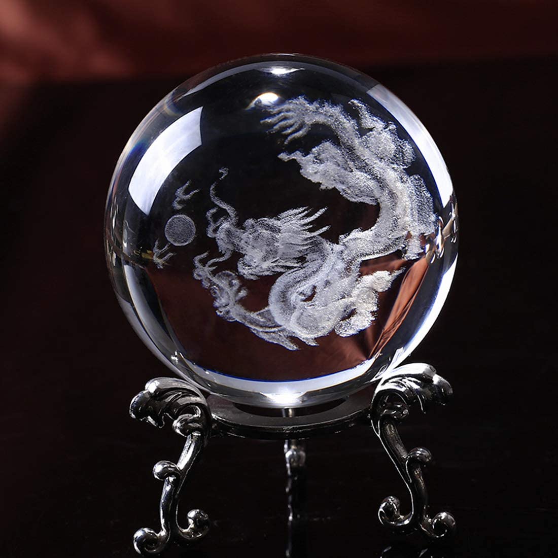 H&D 2.4in Chinese Dragon Crystal Ball with Stand,Fengshui Glass Long ...