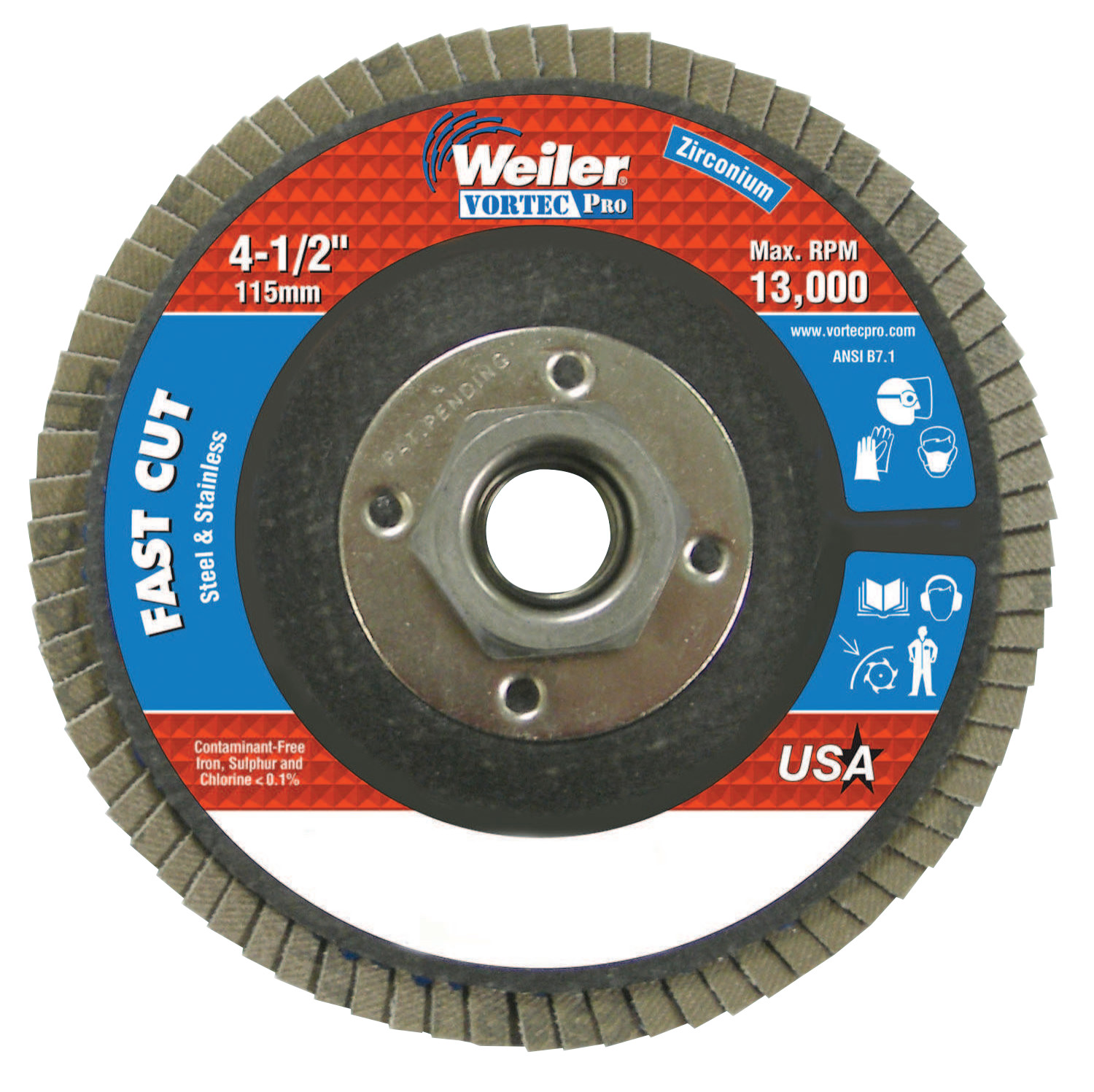 Weiler 4-1/2" Abrasive Flap Disc, Flat, Phenolic Backing, 4 oz ...
