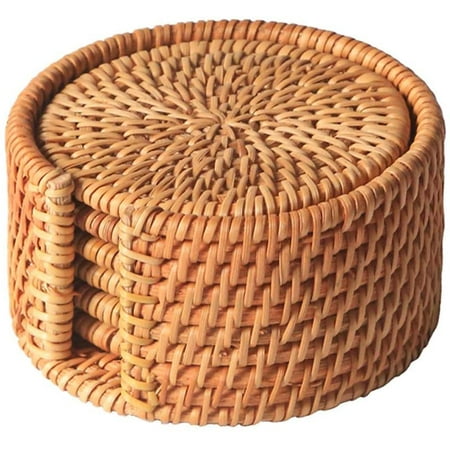 6 Piece Round Rattan Trivet Set Water Hyacinth Armor Kungfu Dinnerware ...