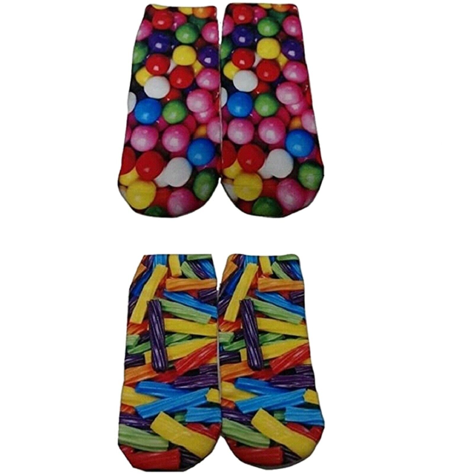 Candy Themed Junior Women's No Show Socks-2 Pairs (Licorice/Gumballs ...