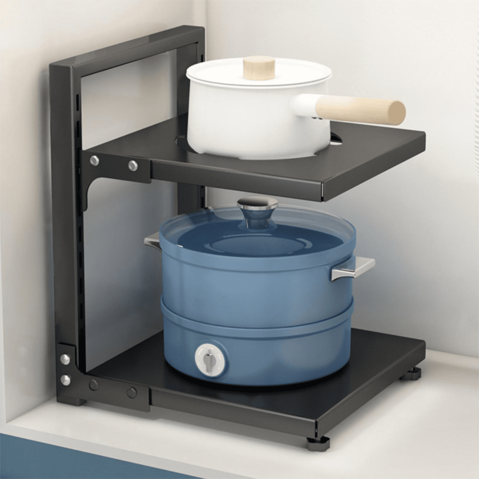 Holocky 2 Tiers Adjustable Pots and Pans Organizer Rack for Kitchen ...