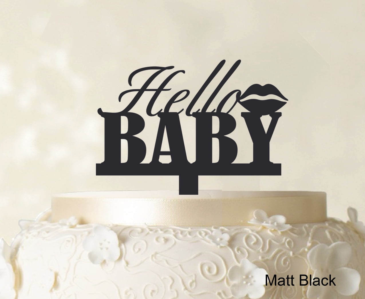 "Hello Baby Custom Cake Topper Personalized Matt Black Cake Topper ...