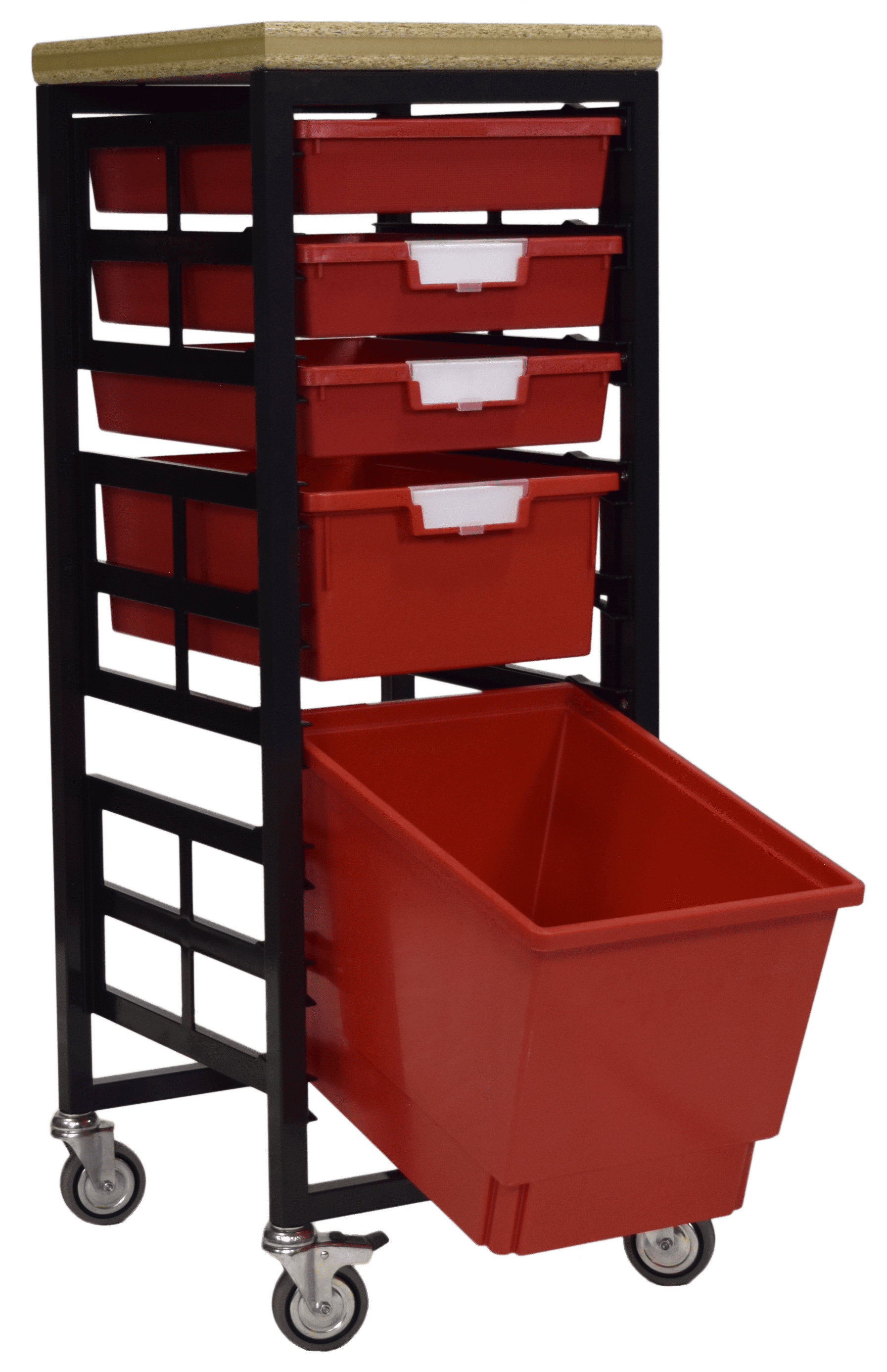 Mobile Workbench Storage Station w/Wood Top -5 StorSystem Trays-Red ...