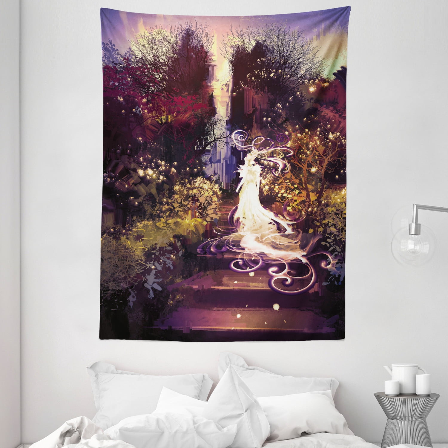 Fantasy Tapestry, Surreal Silhouette of Elf Lady Figure on Stair in ...