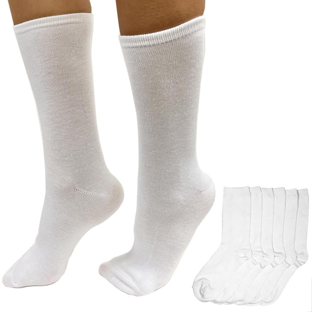 6 Pair Crew Socks Basic White Knocker Solid Womens Casual Wear Work Size 9-11 - Walmart.com