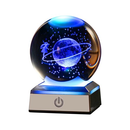 Agiferg Grande Taille 3D Boule De Cristal Veilleuse 7 Couleurs Solide Boule De Cristal Base En ...