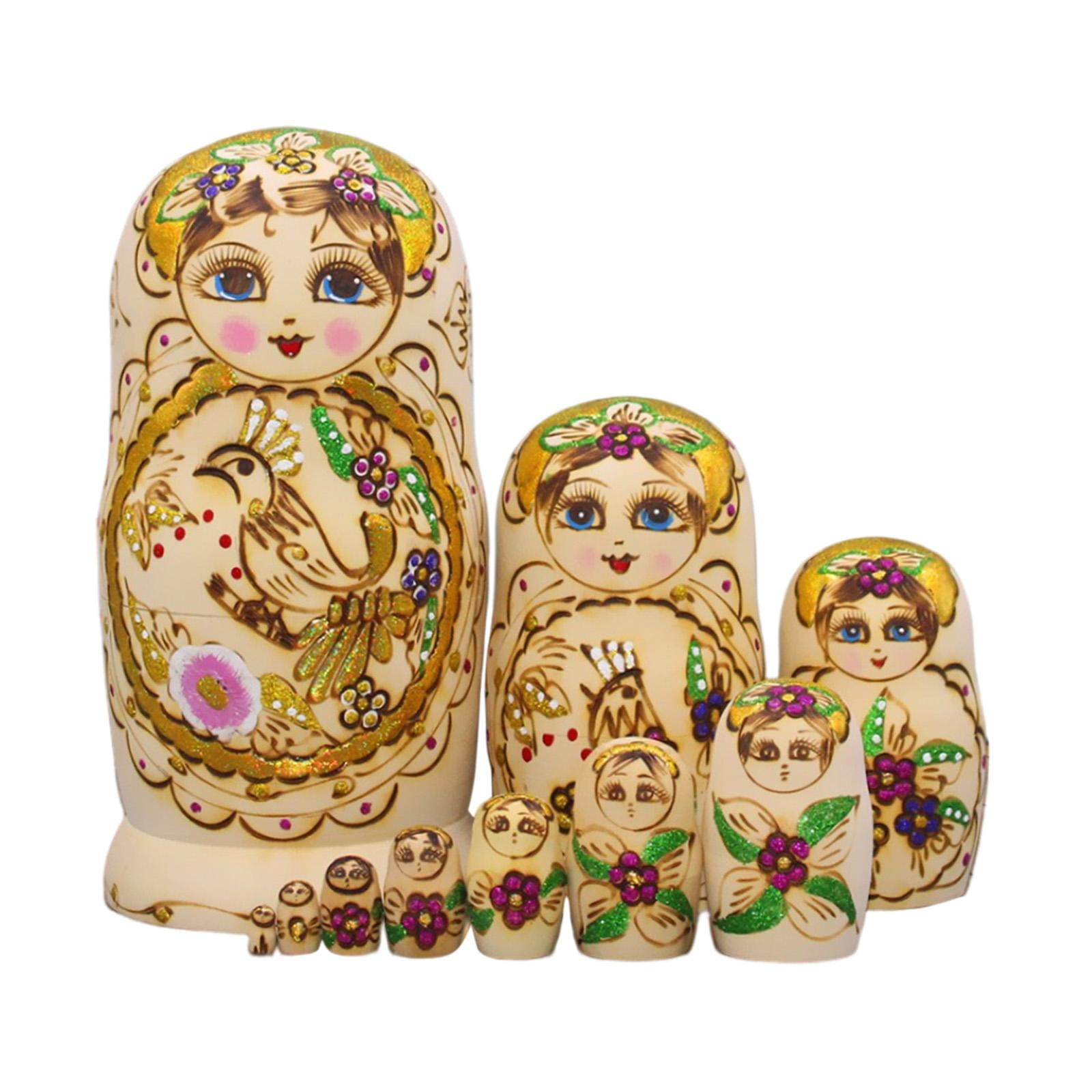 Yinanstore Russian Nesting Doll Stacking Figures Collectible Crafts Wooden Matryoshka Dolls For Gift Home Birthday Children Kids 10 Layer Yellow Other