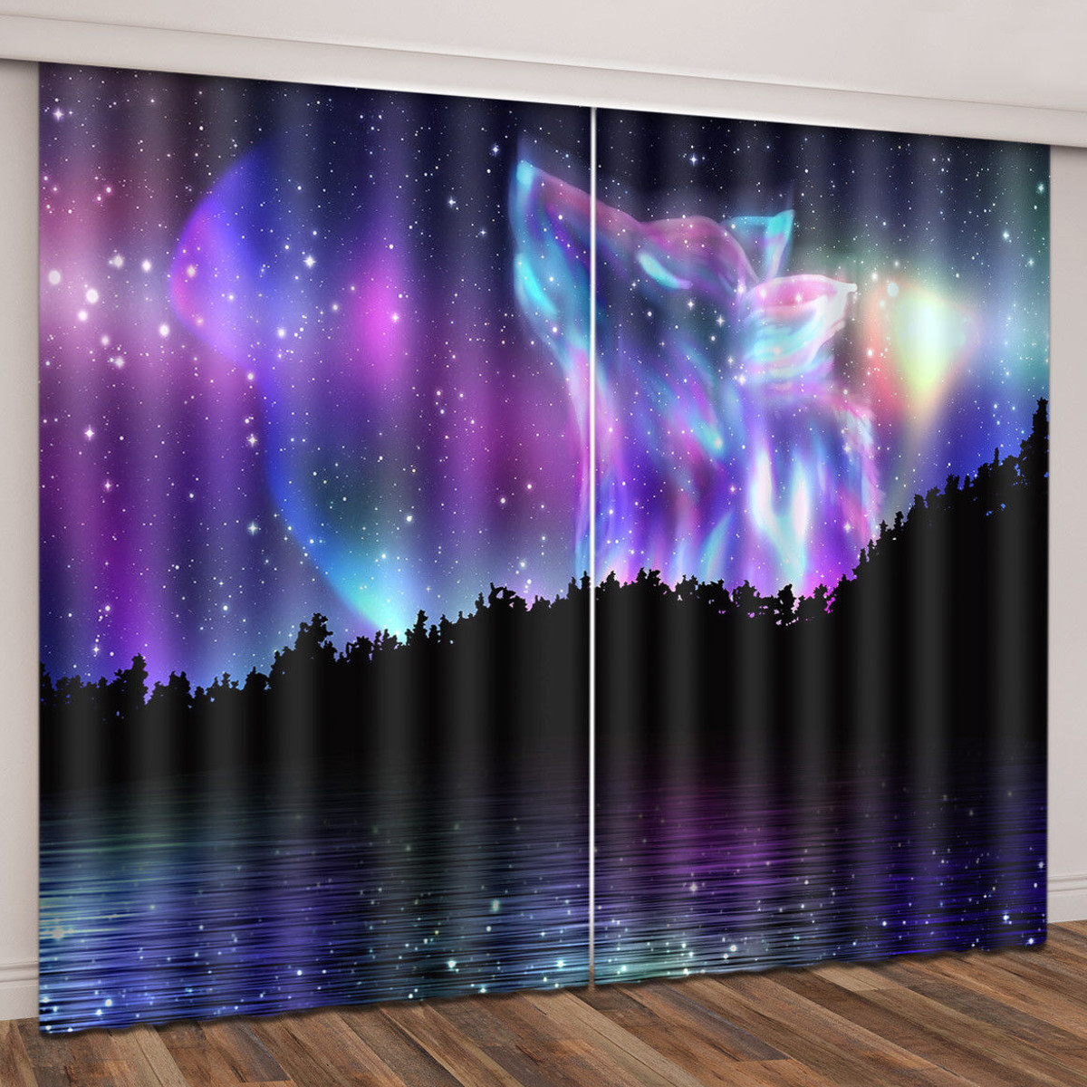 2Pcs 3D Starry Sky Door Window Curtain Panel Valance Galaxy Bedroom ...