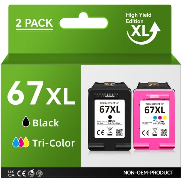 67XL Ink Cartridges for HP 67 Ink Cartridges Black Color Combo Pack for HP Ink 67 Fit for ...