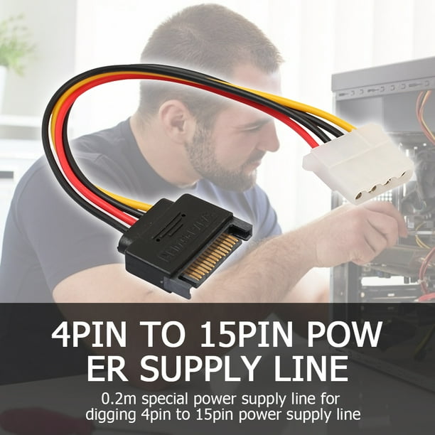 JQSM 0.2m SATA 15-Pin Male to Molex 4-Pin Female Power Cable for PCe ...