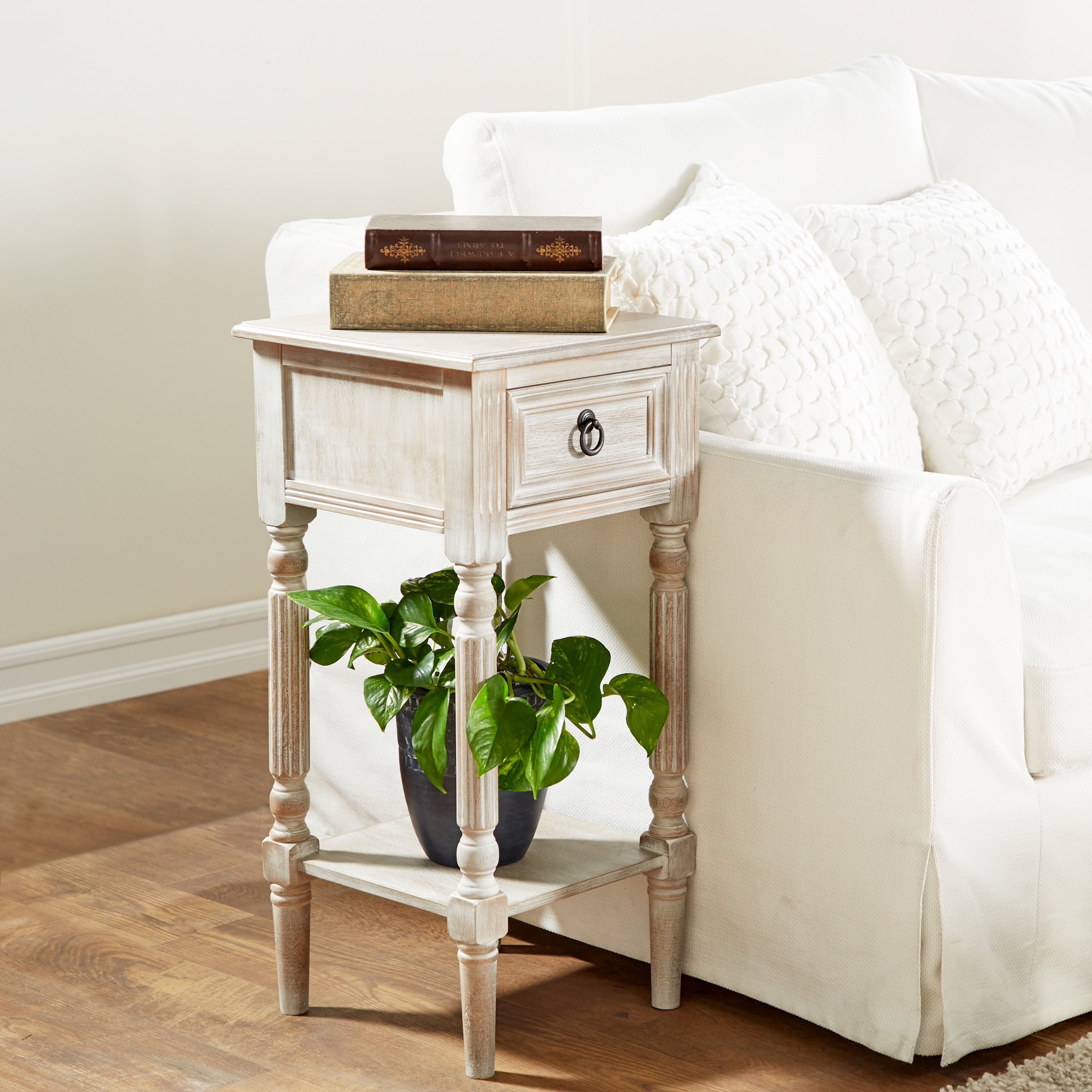 DecMode 14" x 29" White Wood 1 Drawer and 1 Shelf Accent Table, 1-Piece ...