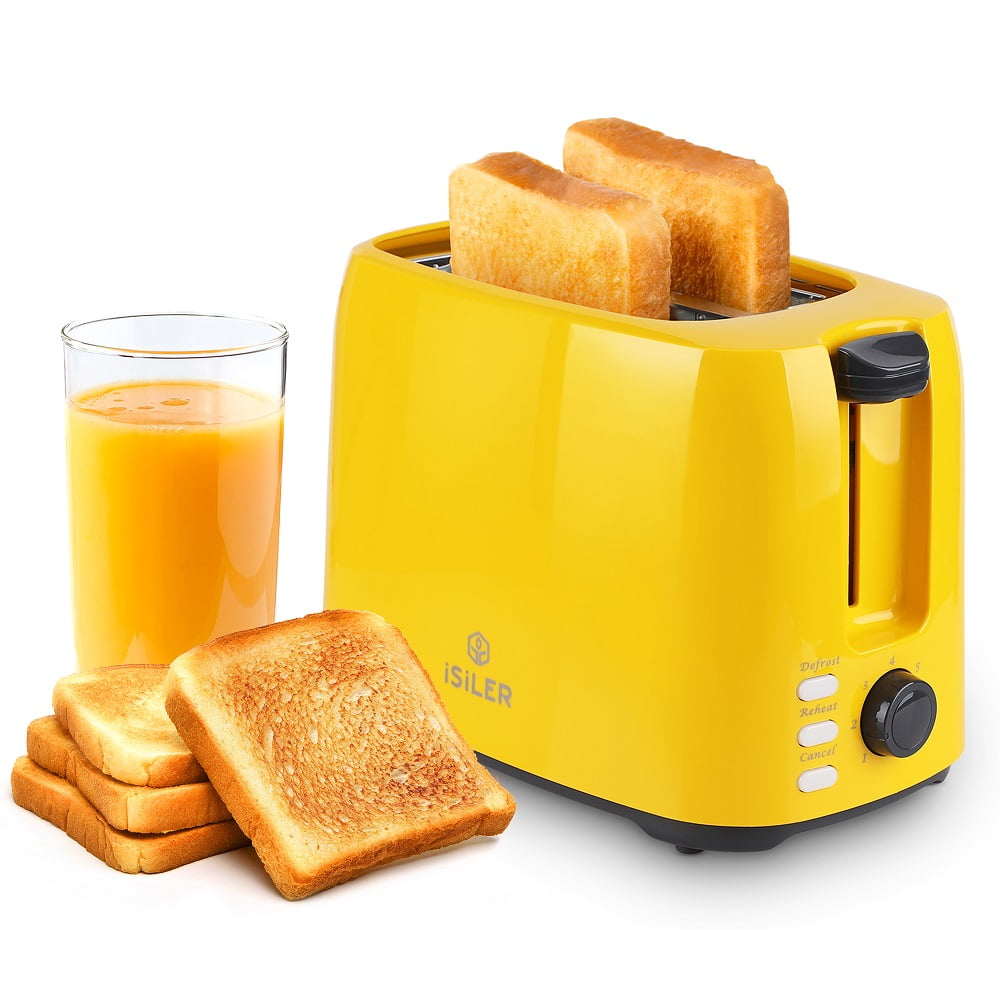 iSiLER 2 Slice Toaster Extra-Wide Slots Yellow Toaster with Defrost and ...