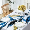 Chilfamy Rectangle Dining Tablecloth - Blue Gold Leaf Branch Print ...