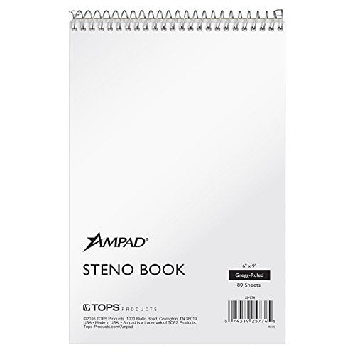Ampad 40102R Evidence Recycled Steno Book, Gregg Rule, 6x9, White, 80 ...