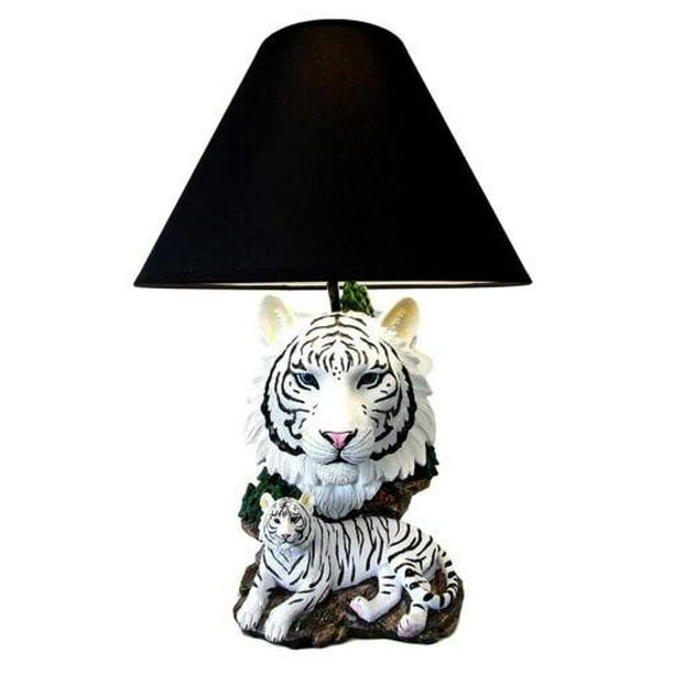 Ebros White Rare Alaskan Tiger Desktop Table Lamp Statue With Black ...