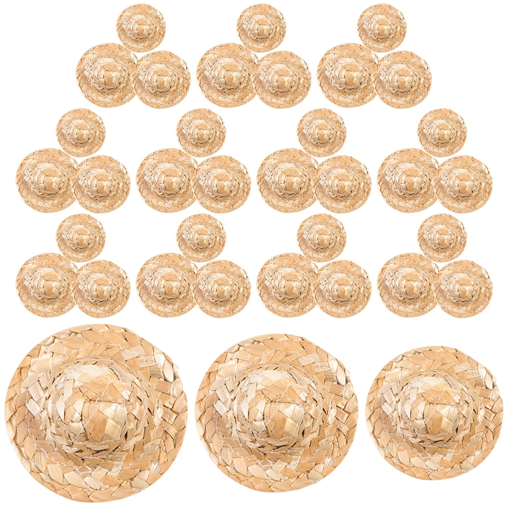 HOMEMAXS 36pcs Small Straw Hats Miniature Knitting Hat Mini Straw Hat ...