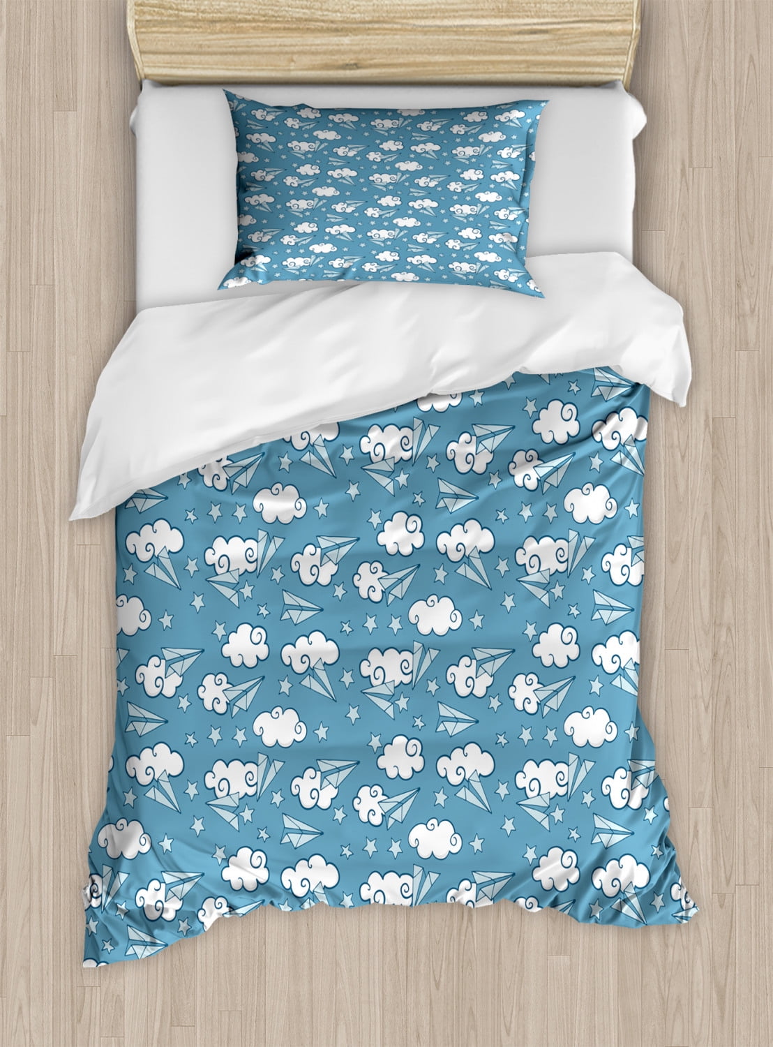 Clouds Duvet Cover Set Twin Size, Cute Sky Weather Cartoon with Swirled ...