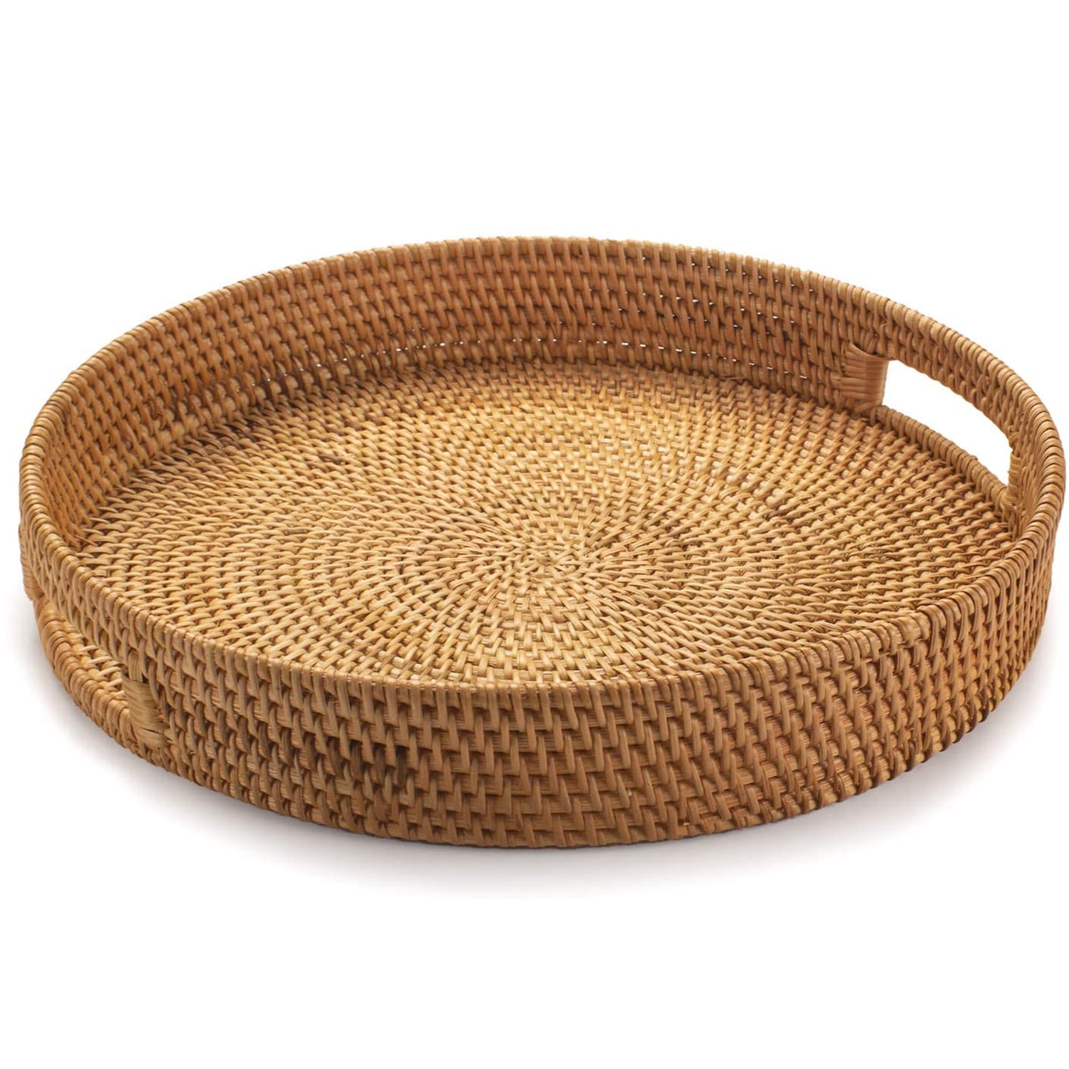 Round Rattan Woven Serving Tray with Handles for Breakfast, Drinks ...