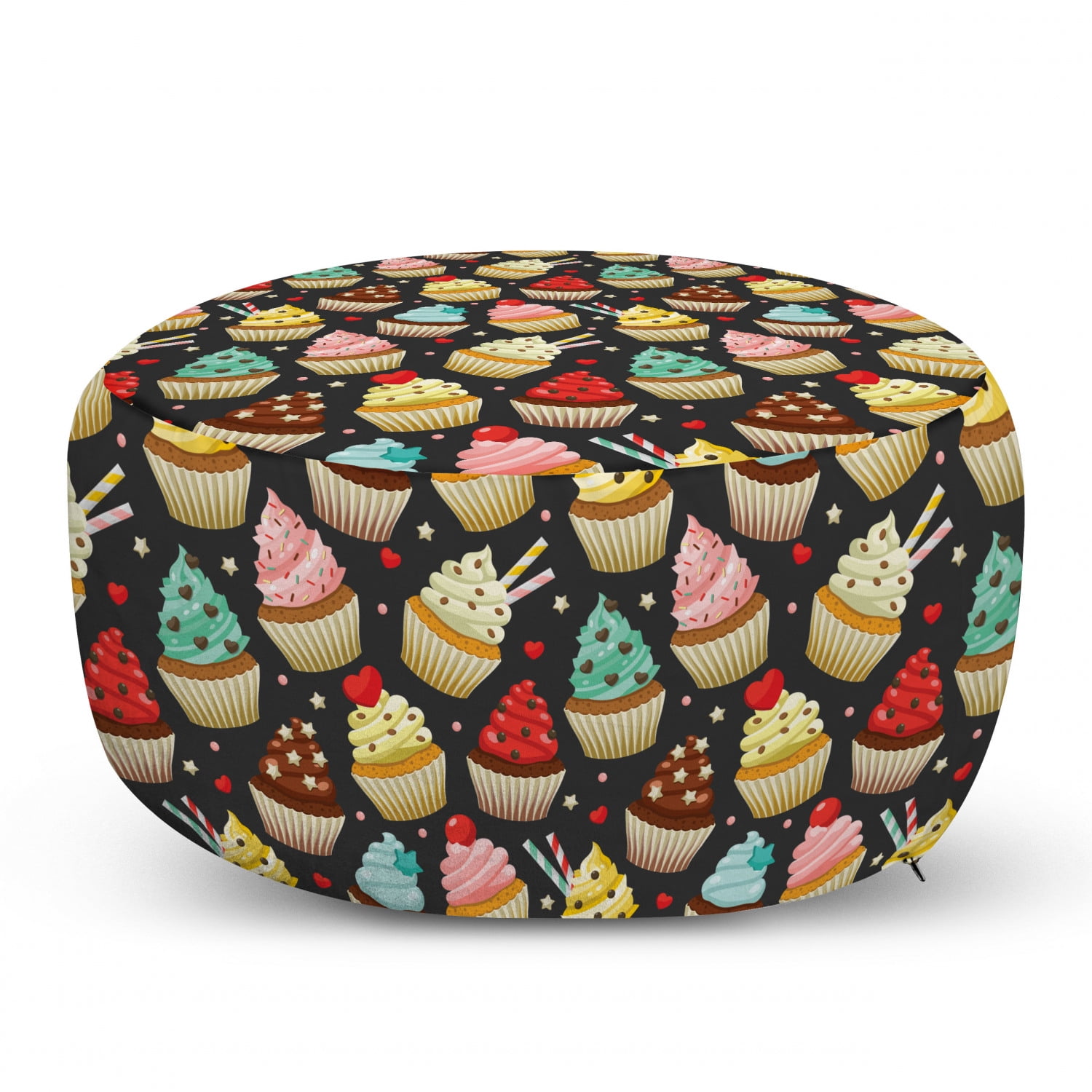 Cupcake Pouf Cover with Zipper, Creamy Bakery Sweets with Chocolate ...