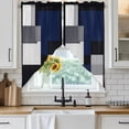 Blue Grey Swag Curtain Valance for Window 2 Panels Black Geometric ...