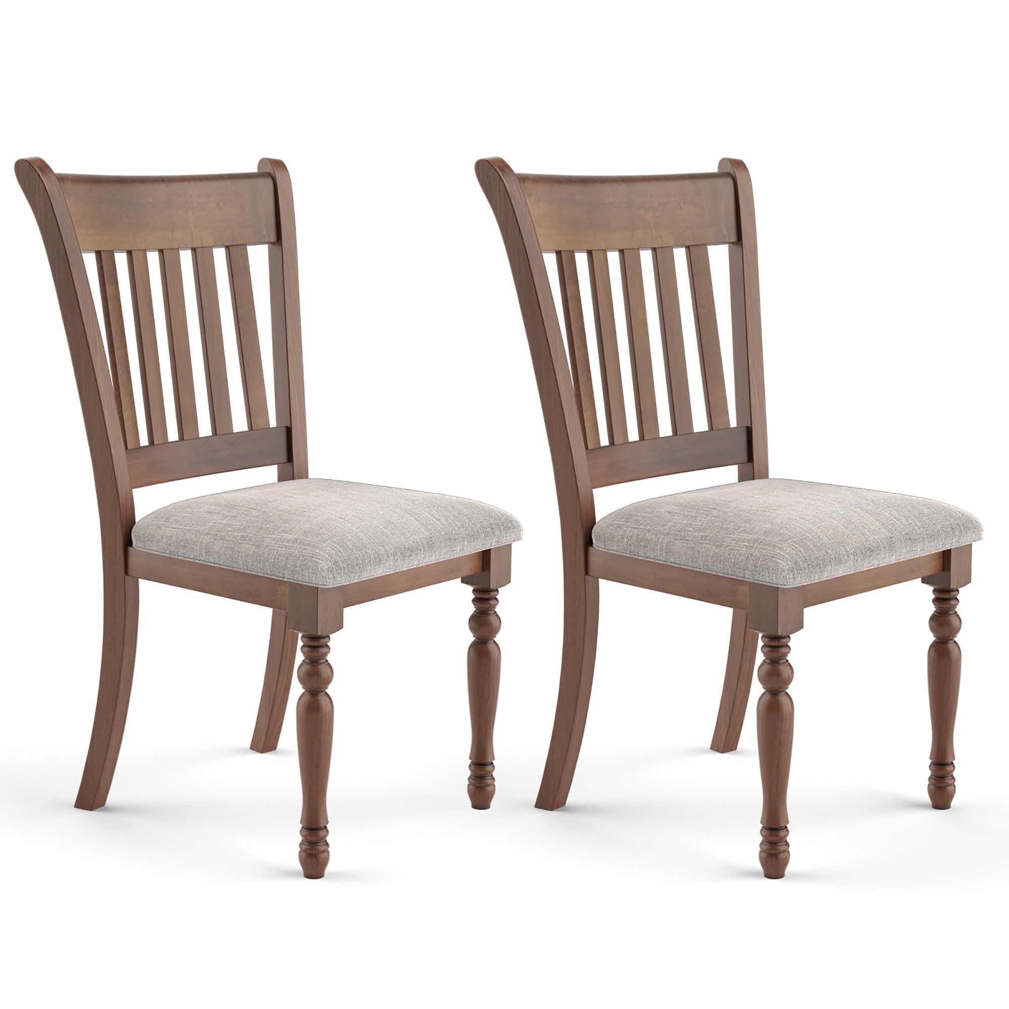 Costway Dining Chair Upholstered Set of 2 Vintage Wooden Dining Chair W ...