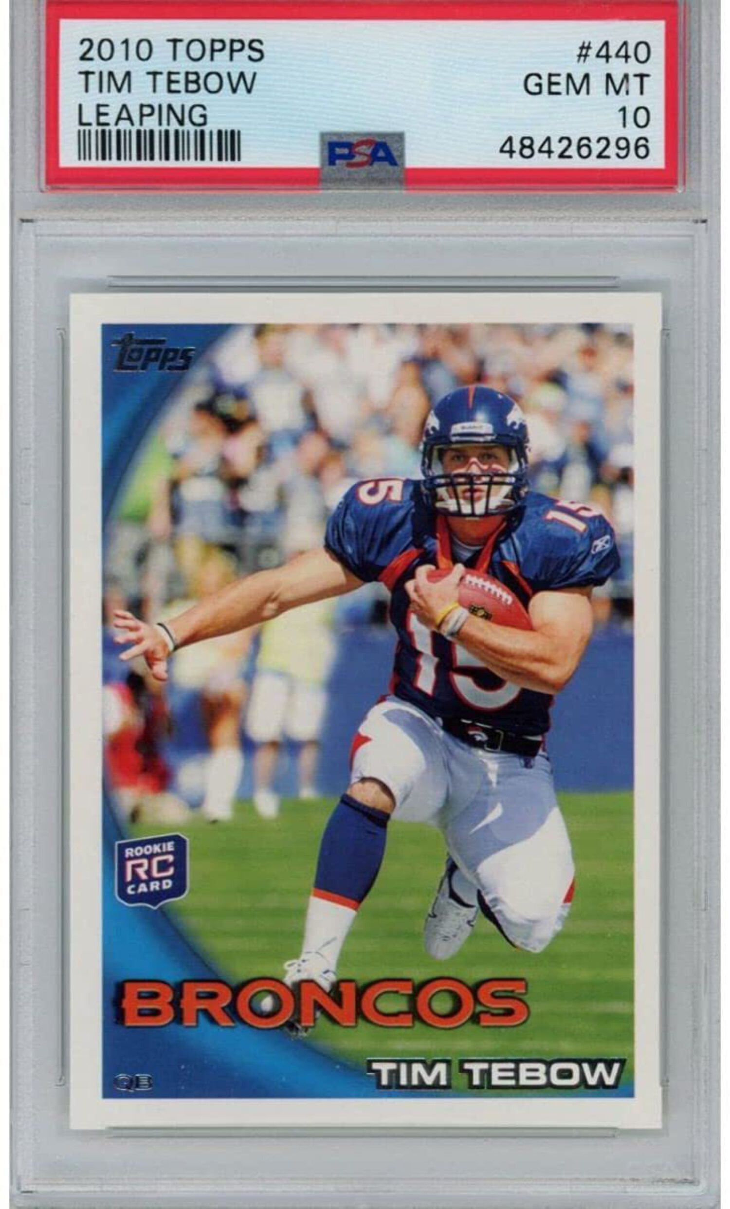 Graded 2010 Topps Tim Tebow #440 Leaping Rookie RC Football Card PSA 10 ...