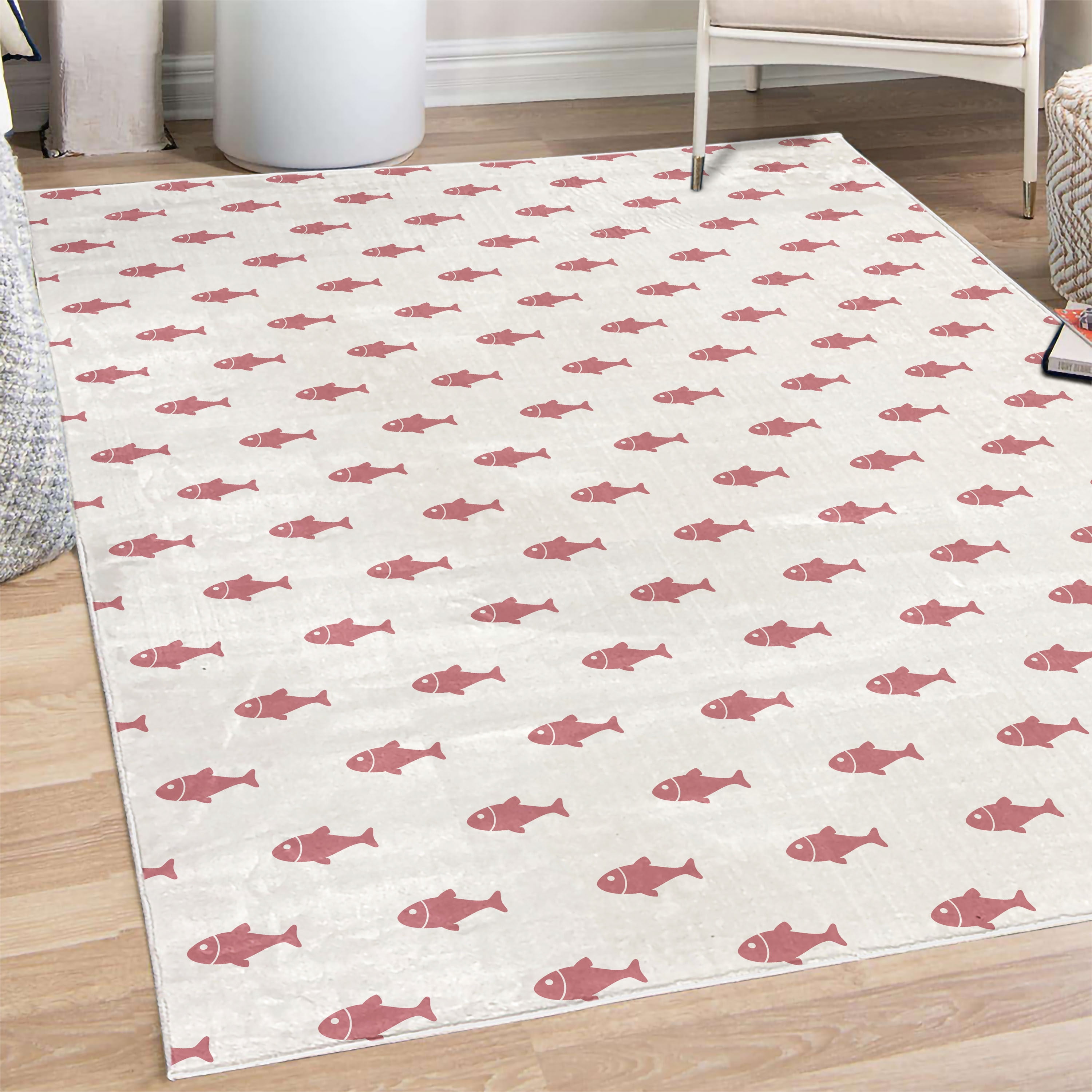 Ocean Decorative Rug, Hand Drawn Nautical Sketchy Sea Life Fish Whales ...