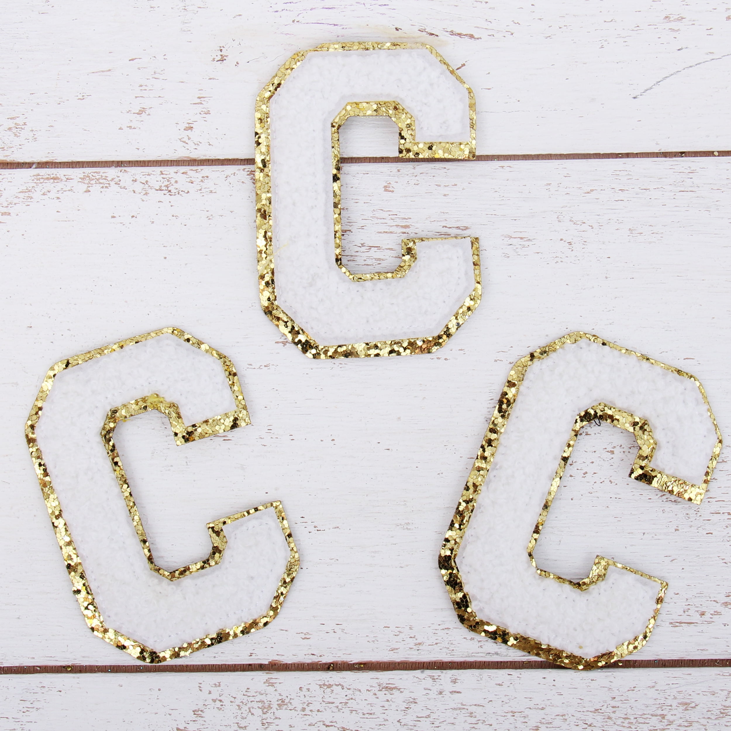 3 Pack Chenille Iron On Glitter Varsity Letter "C" Patches - White ...