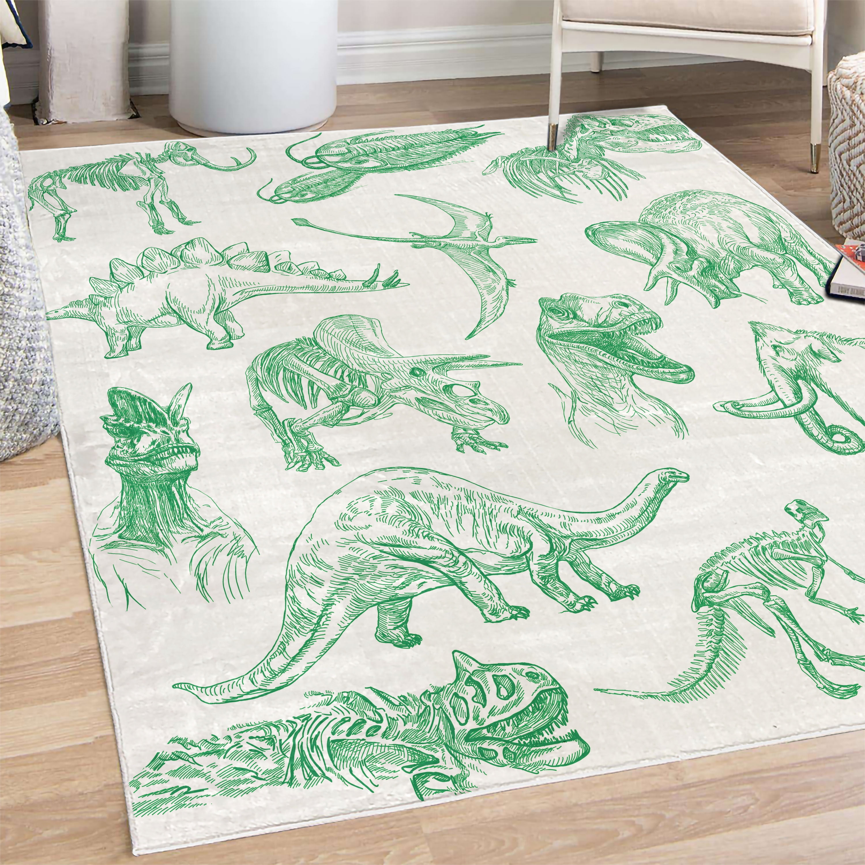 Jurassic Decorative Rug, Arrangement of Various Dinosaurs Illustrations ...