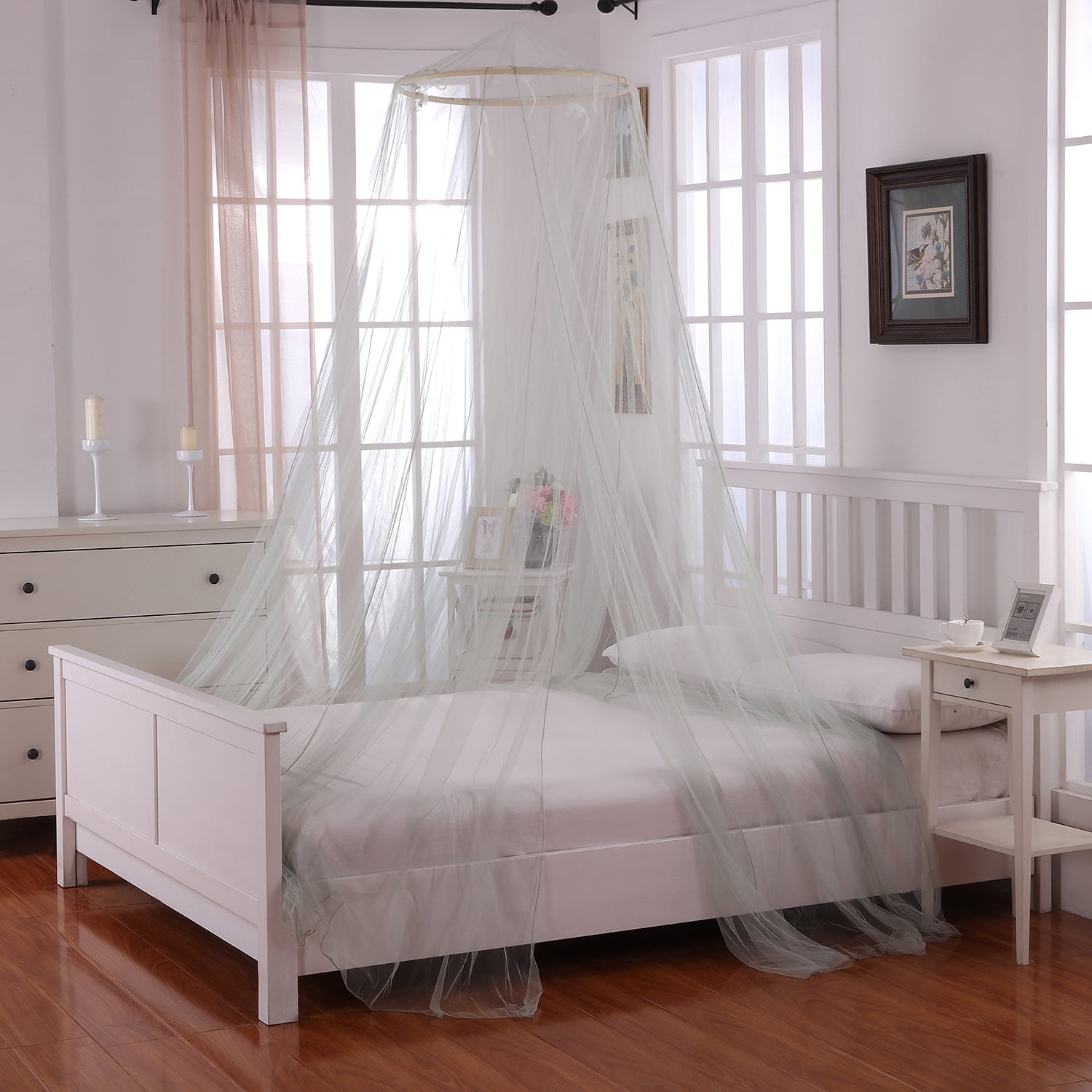 Sage Green Oasis Round Hoop Polyester Sheer Mosquito Netting Bed Canopy ...