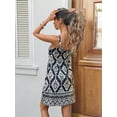 Blue And White Sleeveless Mini Dress With Geometric Ikat Print, Square ...