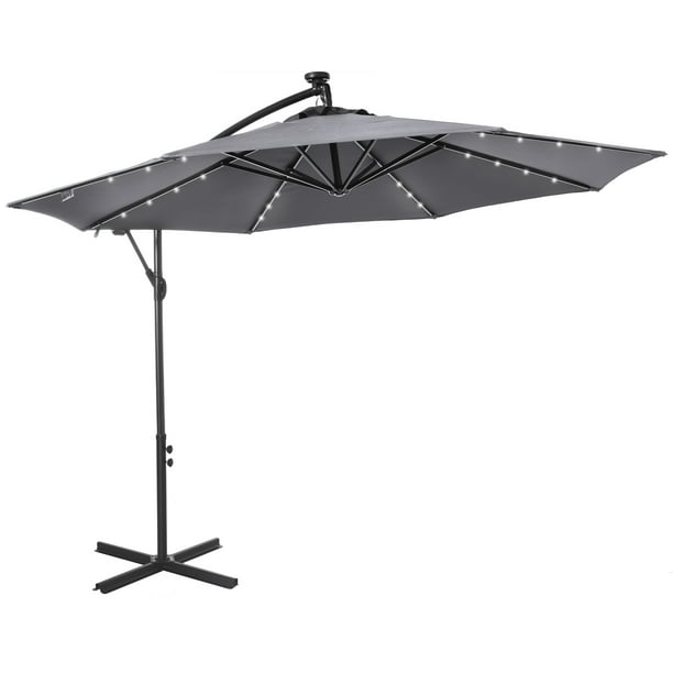 Outsunny 10ft Outdoor Cantilever Umbrella with Solar Lights Banana ...