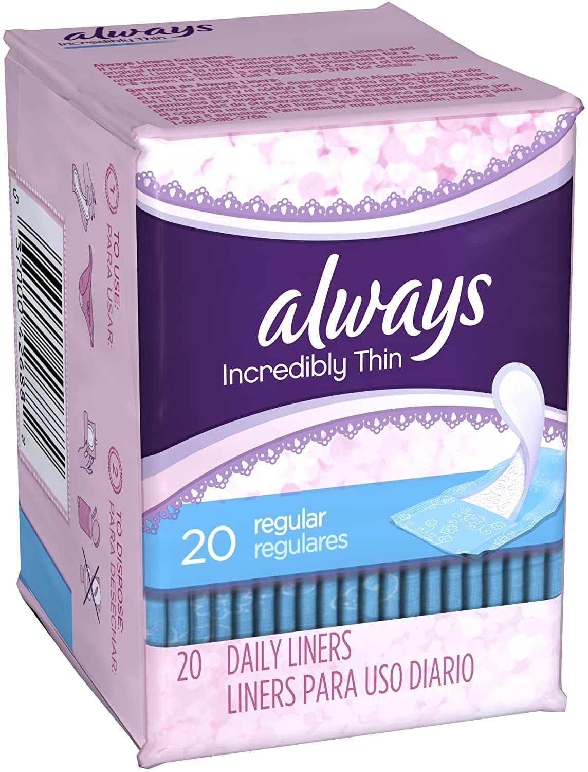 12 Pack Always Thin Daily Panty Liners Regular Unscented, 20 Count ...