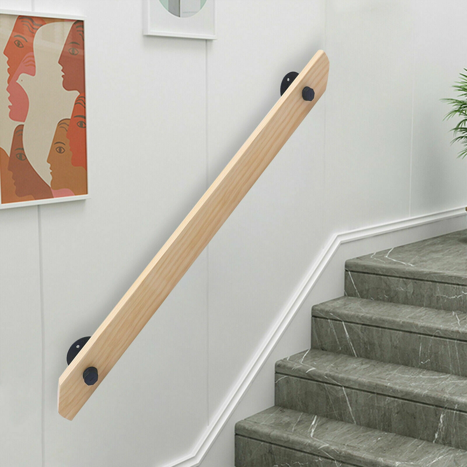 DENEST 3.3 Ft Wood Stair Handrail Sturdy Safety Banister Interior ...