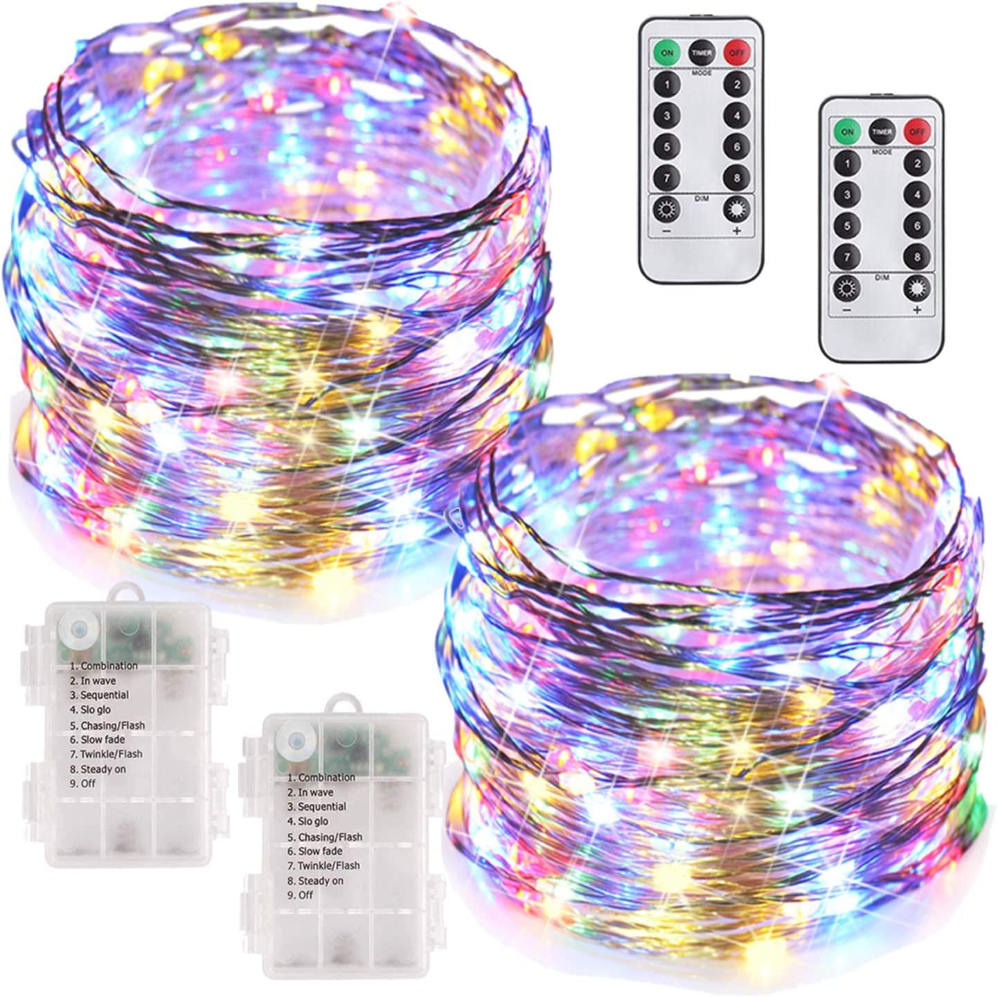2 Pack 33 Ft 100 LED Silver Wire String Lights Fairy String Lights ...