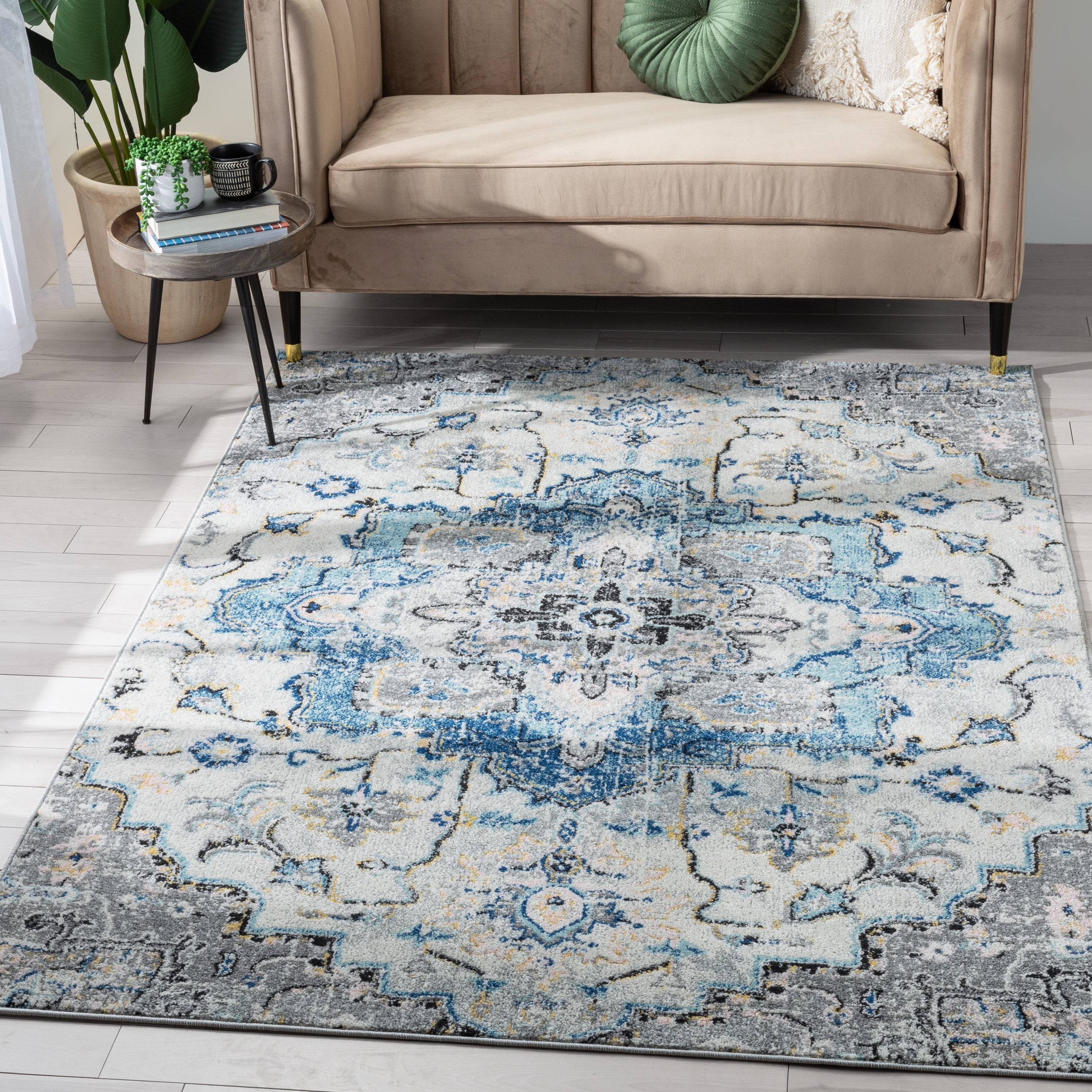Well Woven Taura Blue & Grey Area Rug 5'3" x 7'3" Boho Medallion ...