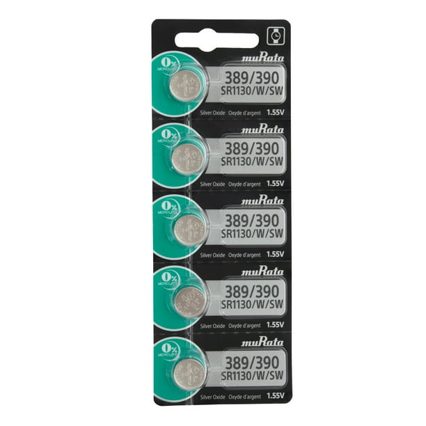 Sony Murata 389/390 - SR1130 Silver Oxide Button Cell Battery 1.55V - 5 ...