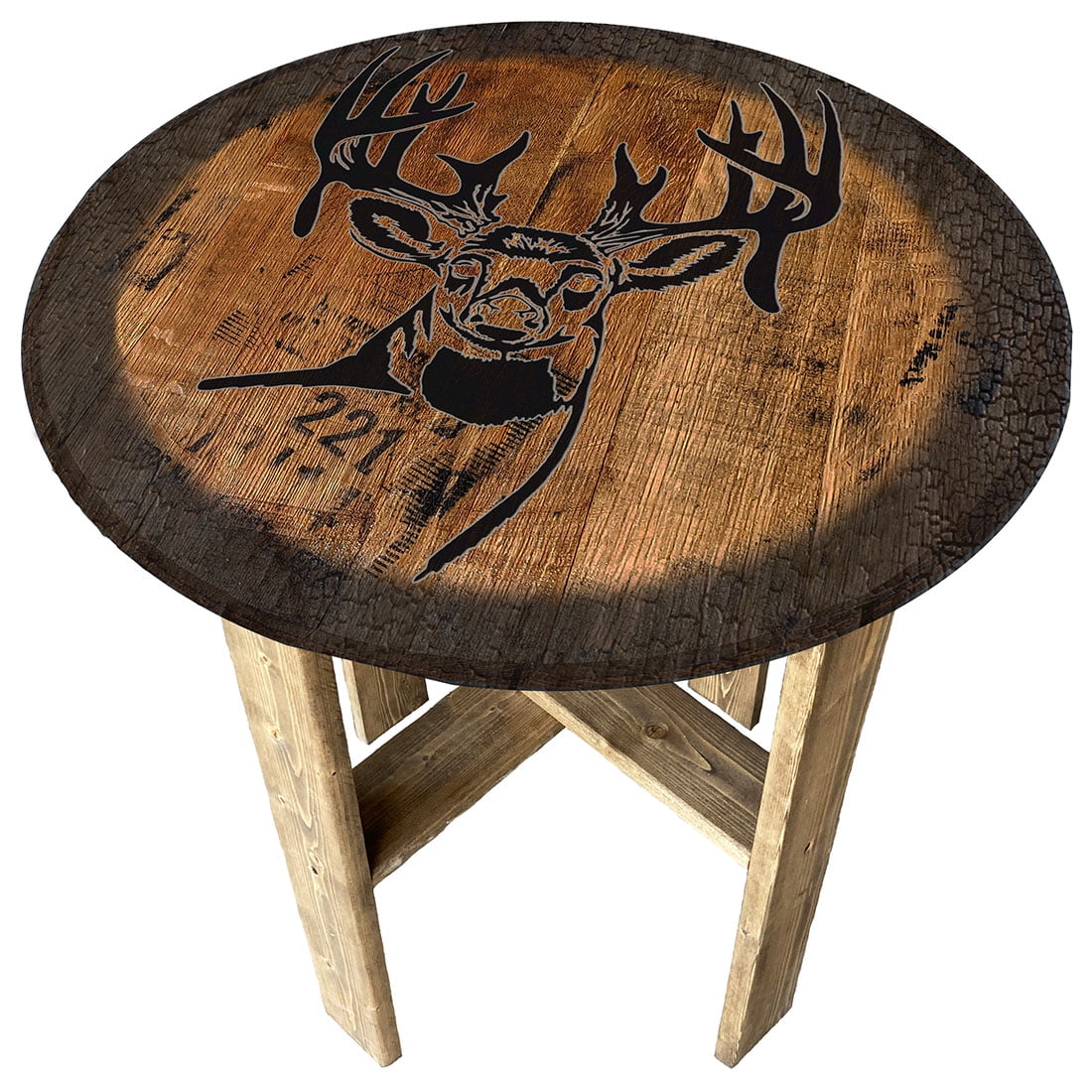 Big Buck Deer Pub Gift Farmhouse Rustic Round Whiskey Barrel End Table ...